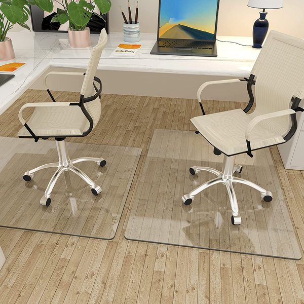 GLSLAND Office Chair Mat, 46" X 36" Premium Tempered Glass Computer Desk Mats Hard Protect Floor ...